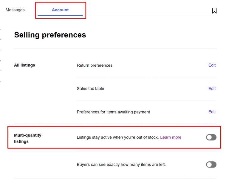 How to turn on/off eBay out-of-stock option - GeekSeller Support