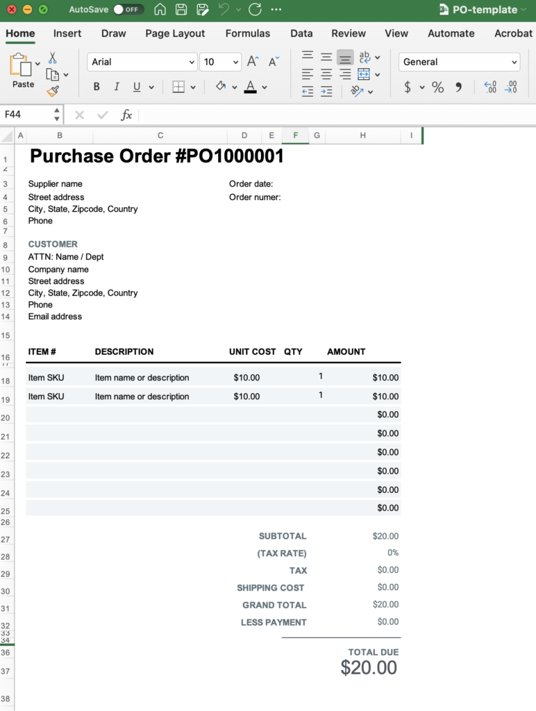 Purchase Order Template